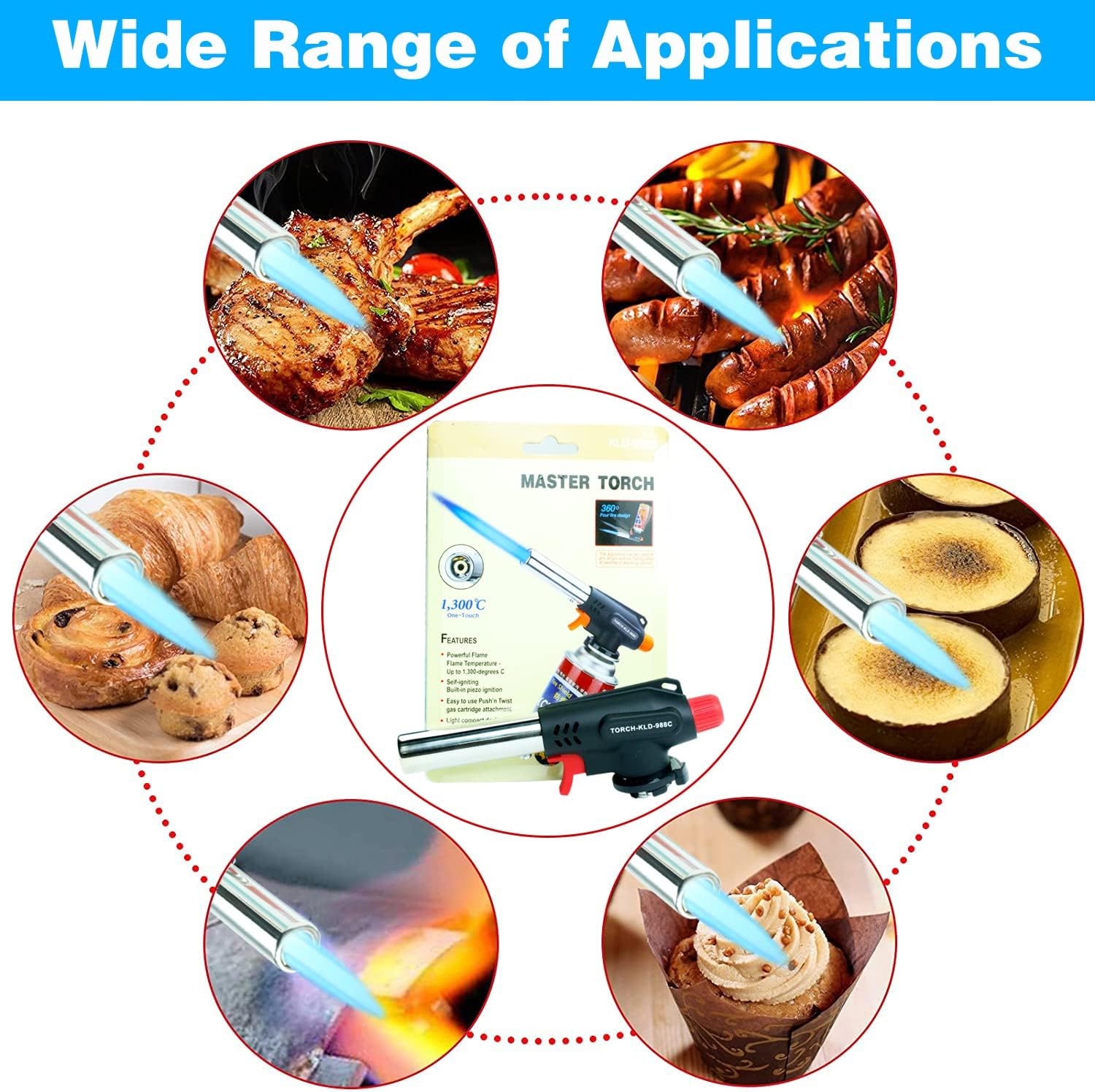 Gas Burner, 900°C To 1300°C, Flame Adjustable Butane Blow Torch, 360 ...