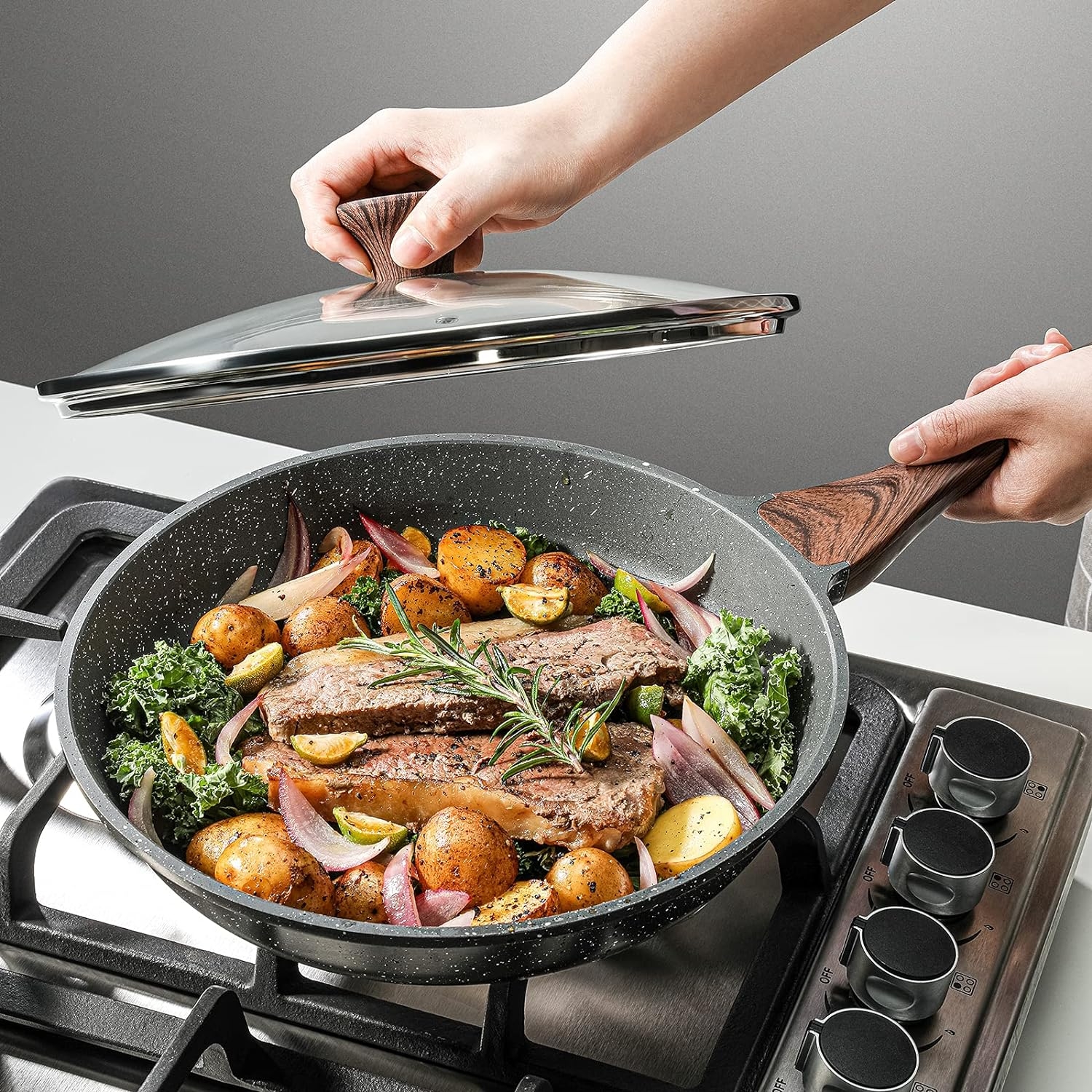 SENSARTE 28cm Nonstick Frying Pan Skillet, Swiss Granite Coating ...